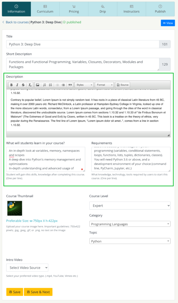 Fill course information – Themeqx